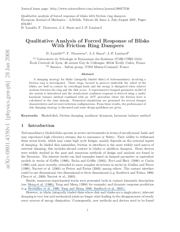 (PDF) Qualitative analysis of forced response of blisks with friction ring dampers | Fabrice ...