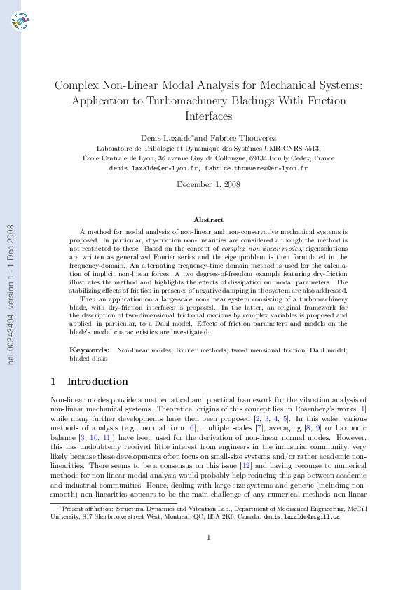 (PDF) Complex non-linear modal analysis for mechanical systems: Application to turbomachinery ...
