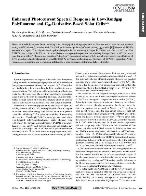 (PDF) Polymer Solar Cells Based on a Low-Bandgap Fluorene Copolymer and a Fullerene Derivative ...