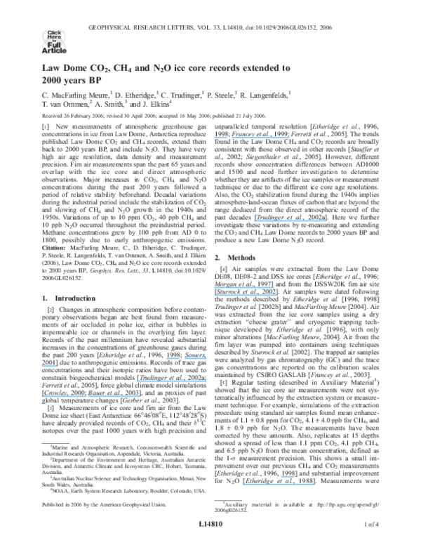 (PDF) Law Dome CO 2 , CH 4 and N 2 O ice core records extended to 2000 ...