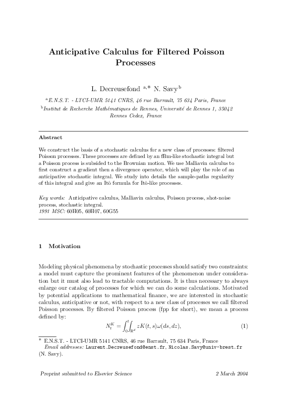 (PDF) Anticipative Calculus for Filtered Poisson Processes