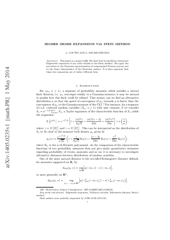 (PDF) Higher order expansions via Stein method