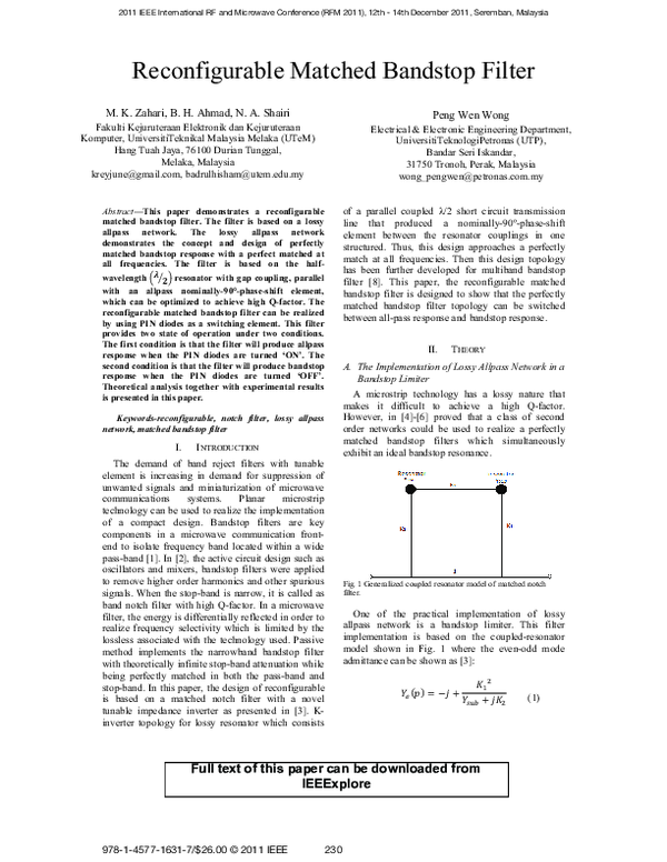 (PDF) Reconfigurable matched bandstop filter
