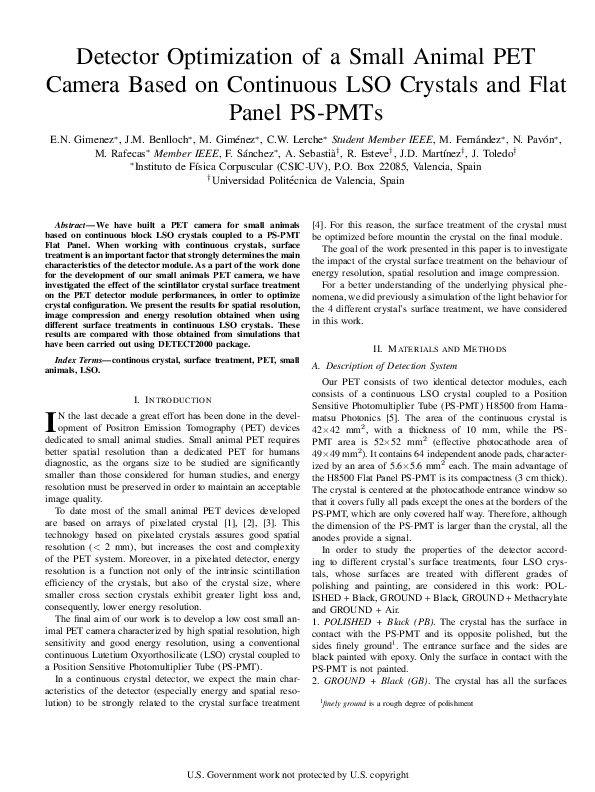 (PDF) Detector Optimization of a Small Animal PET Camera Based on ...