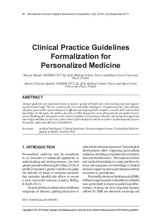 (PDF) Clinical Practice Guidelines Formalization for Personalized Medicine