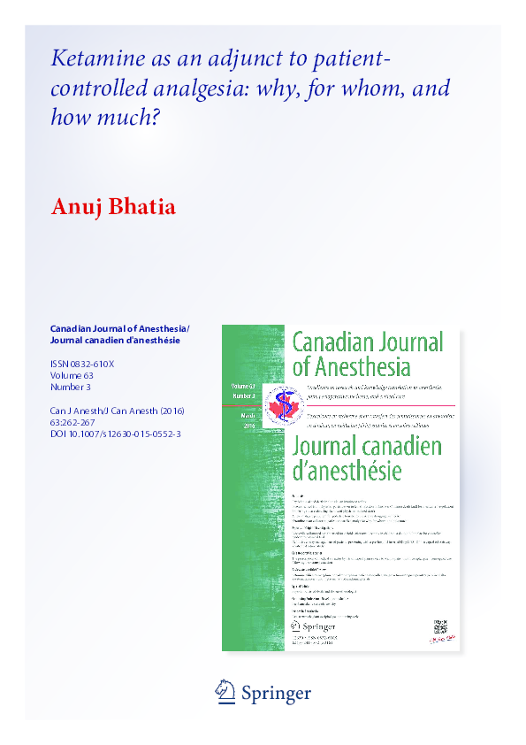 (PDF) A systematic review of intravenous ketamine for postoperative ...