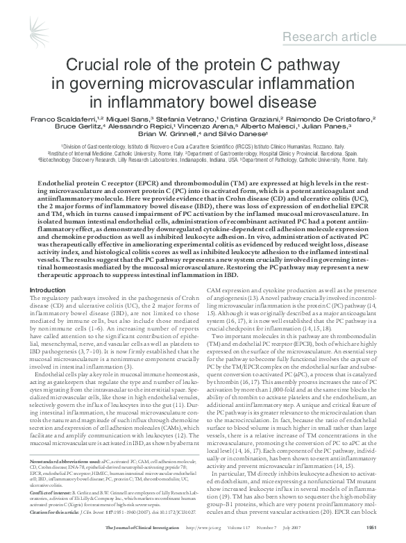 (PDF) Crucial role of the protein C pathway in governing microvascular ...