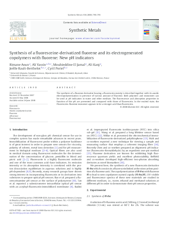 (PDF) Synthesis of a fluoresceine-derivatized fluorene and its ...