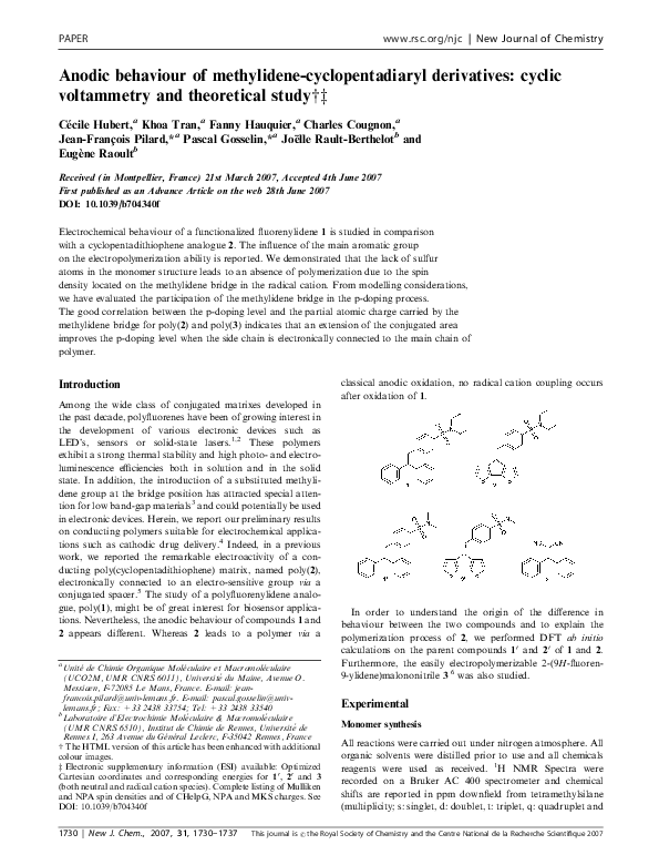 (PDF) Anodic oxidation of indenofluorene. Electrodeposition of ...