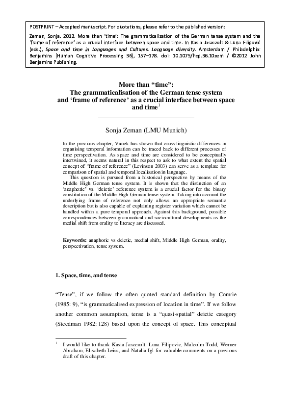 (PDF) More than ‘time’: The grammaticalization of the German tense ...