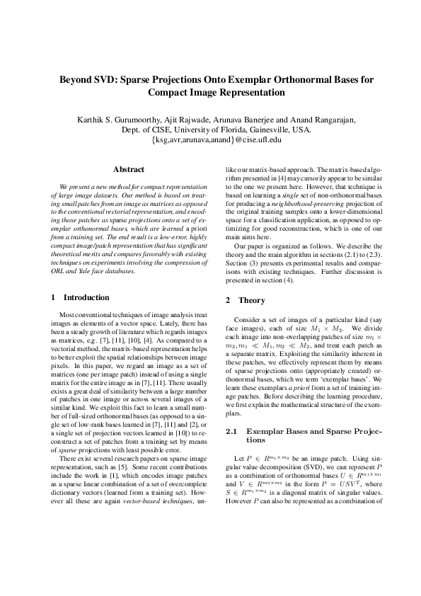 (PDF) Beyond SVD: Sparse projections onto exemplar orthonormal bases for compact image ...