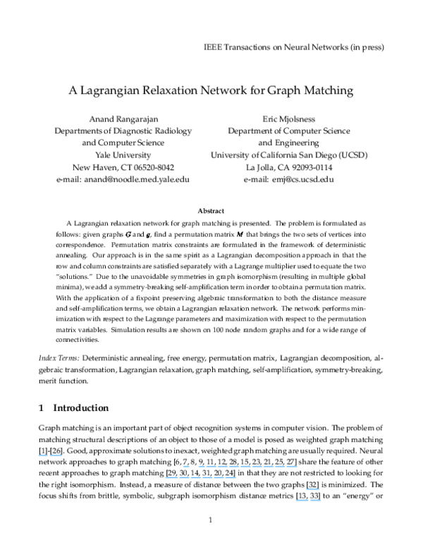 (PDF) A Lagrangian relaxation network for graph matching