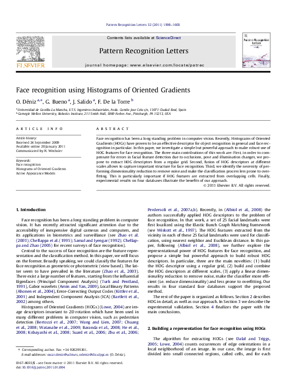 Pdf Face Recognition Using Histograms Of Oriented Gradients