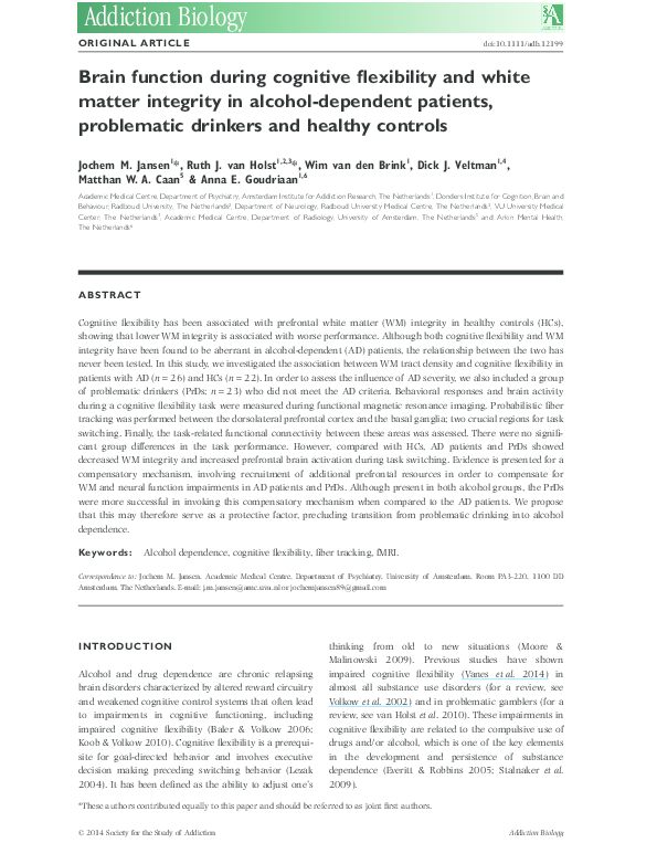 (PDF) Brain function during cognitive flexibility and white matter integrity in alcohol ...