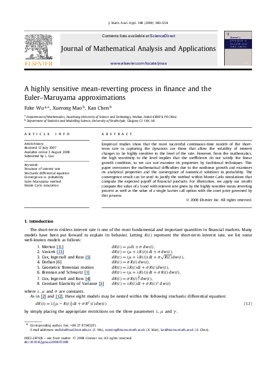(PDF) A highly sensitive mean-reverting process in finance and the ...