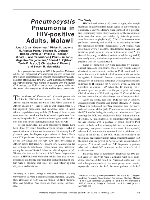 (PDF) Pneumocystis Pneumonia in HIV-positive Adults, Malawi1