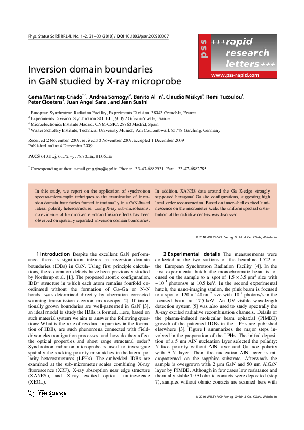 (PDF) Inversion domain boundaries in GaN studied by X-ray microprobe