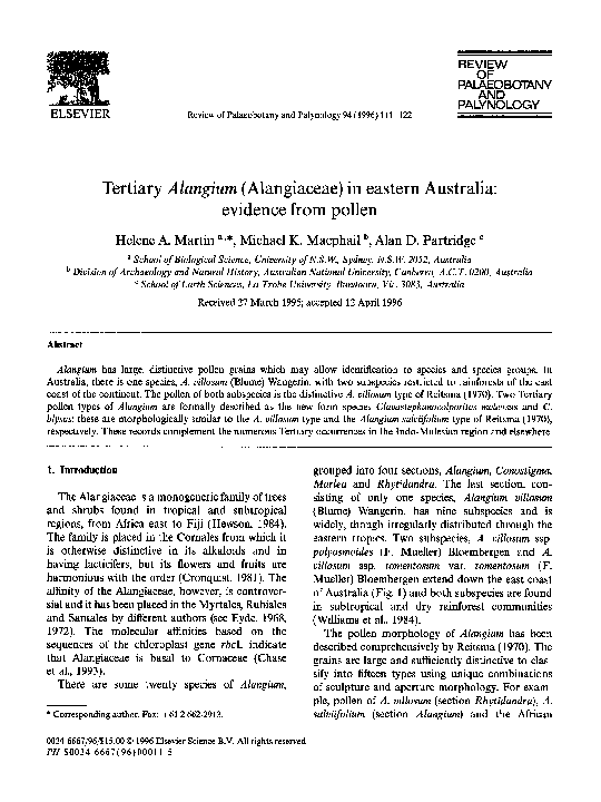 (PDF) Tertiary Alangium (Alangiaceae) in eastern Australia: evidence ...