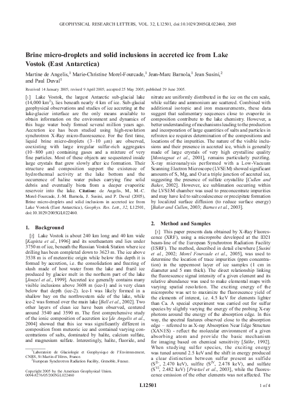 (PDF) Brine micro-droplets and solid inclusions in accreted ice from ...