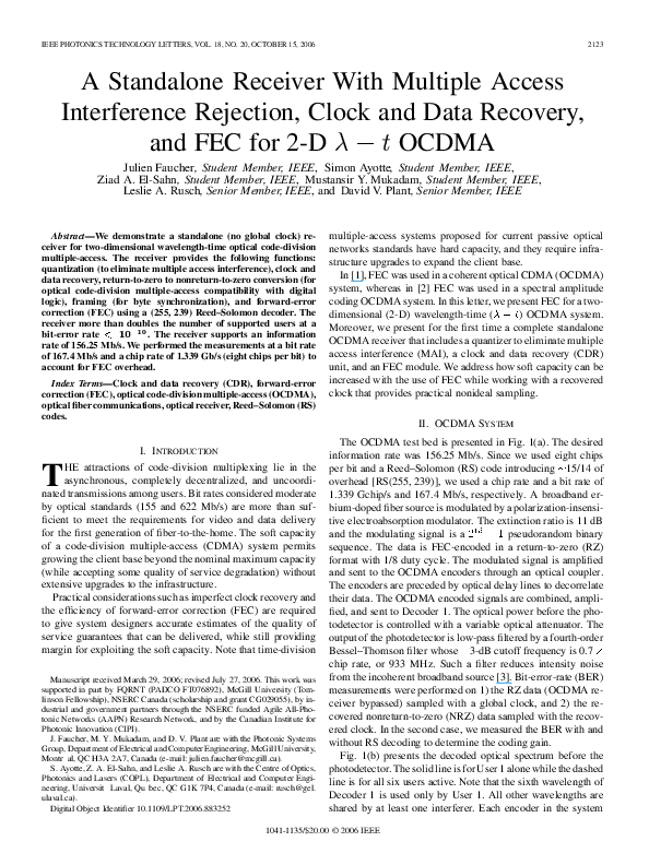 Pdf A Standalone Receiver With Multiple Access Interference Rejection