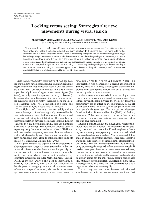 (PDF) Looking versus seeing: Strategies alter eye movements during ...