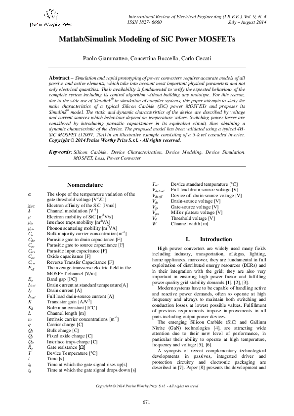 (PDF) Matlab/Simulink Modeling of SiC Power MOSFETs