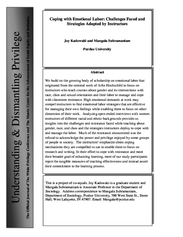 (PDF) Coping with Emotional Labor: Challenges Faced and Strategies ...