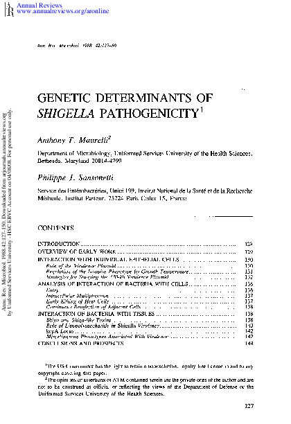 (PDF) Genetic Determinants of Shigella Pathogenicity | Anthony T ...
