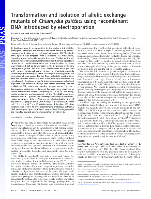 (PDF) Transformation and isolation of allelic exchange mutants of ...