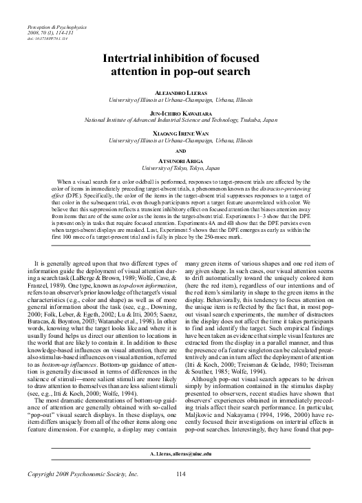 (PDF) Intertrial inhibition of focused attention in pop-out search