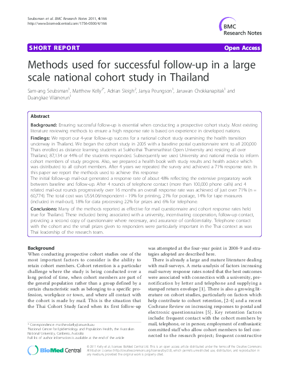 (PDF) Methods used for successful follow-up in a large scale national ...