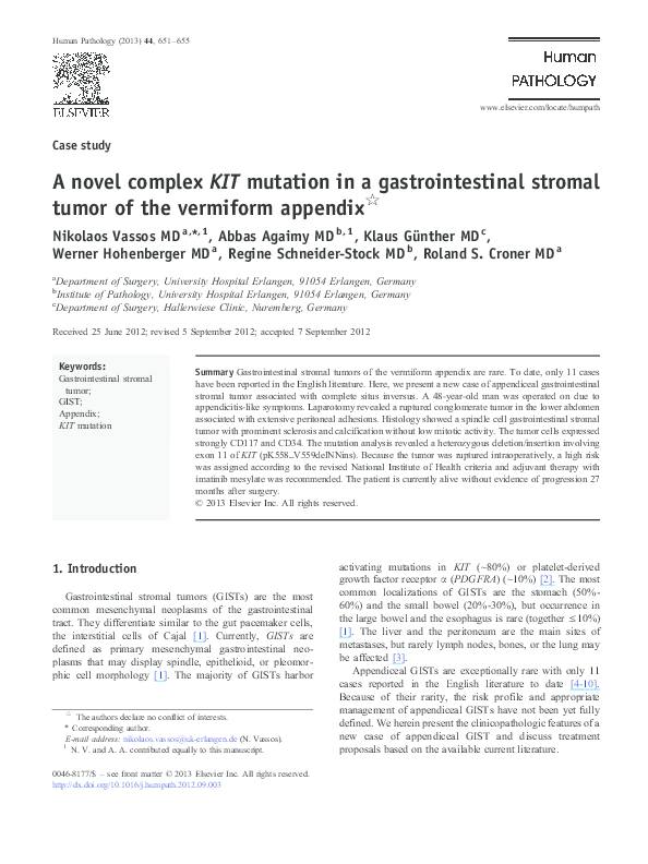 (PDF) A novel complex KIT mutation in a gastrointestinal stromal tumor ...