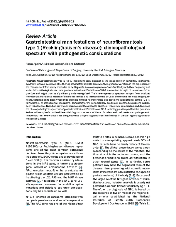 (PDF) Gastrointestinal manifestations of neurofibromatosis type 1 ...