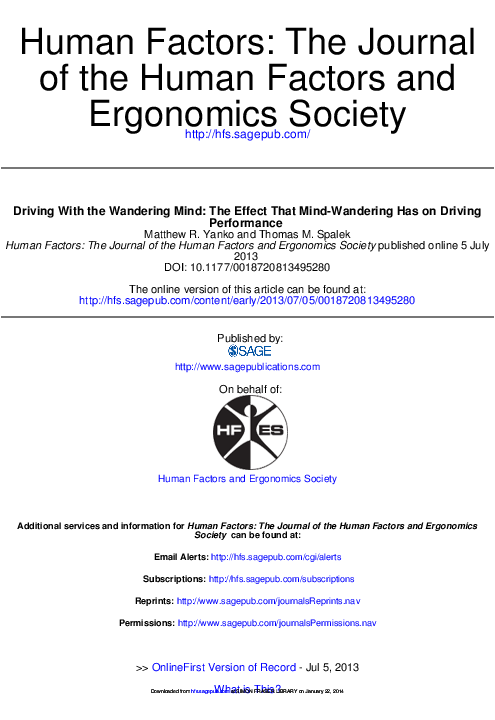(PDF) Driving With the Wandering Mind: The Effect That Mind-Wandering ...