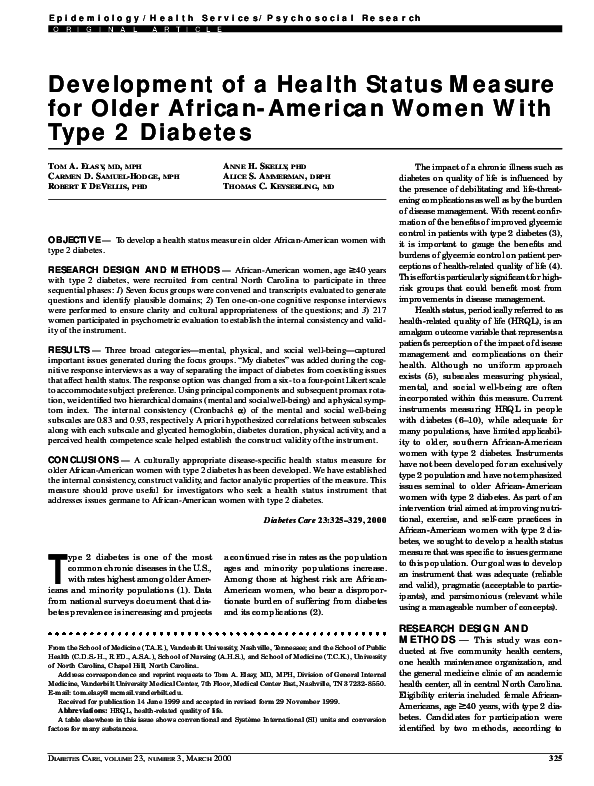 (PDF) Development of a health status measure for older African-American ...