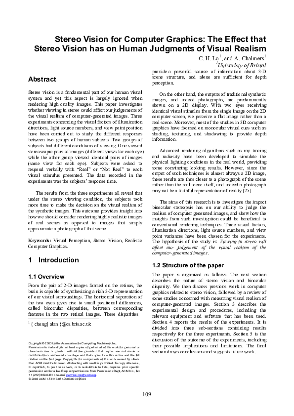 (PDF) Stereo vision for computer graphics: the effect that stereo ...