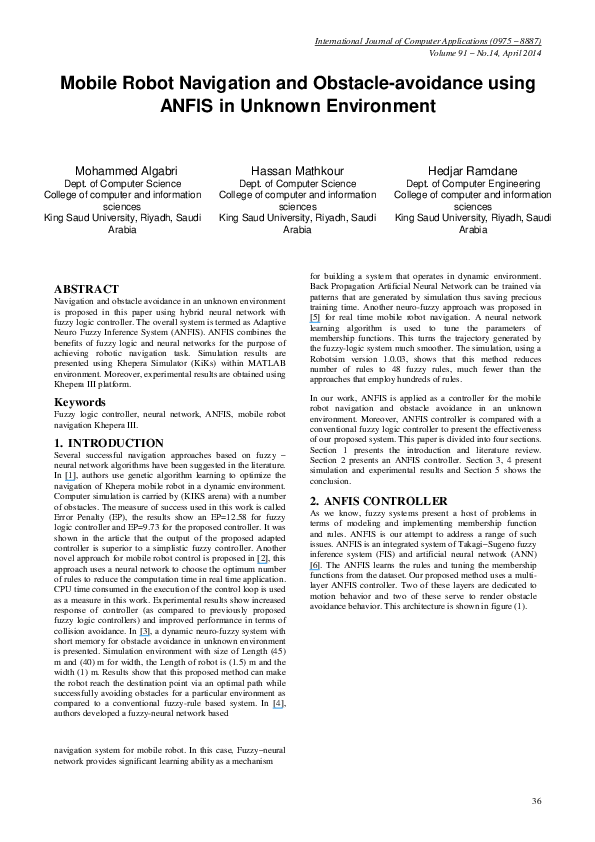 Pdf Mobile Robot Navigation And Obstacle Avoidance Using Anfis In Unknown Environment