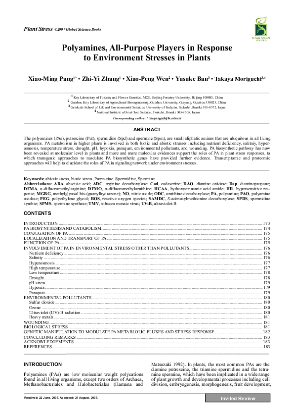 Polyamines, All-Purpose Players in Response to Environment Stresses in ...