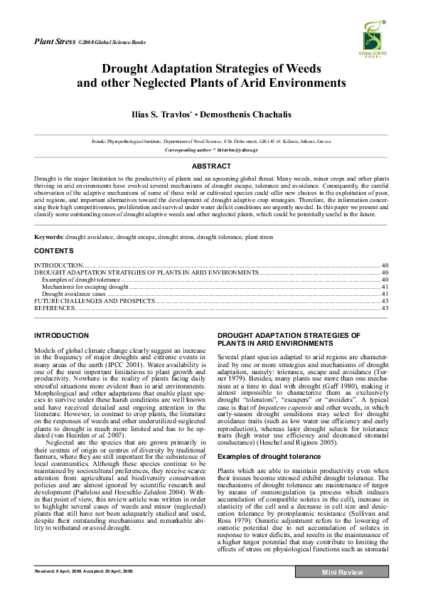 Drought Adaptation Strategies of Weeds and other Neglected Plants of ...