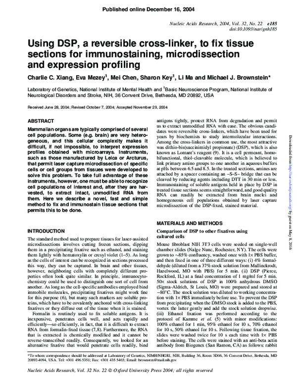 (PDF) Using DSP, a reversible cross-linker, to fix tissue sections for ...