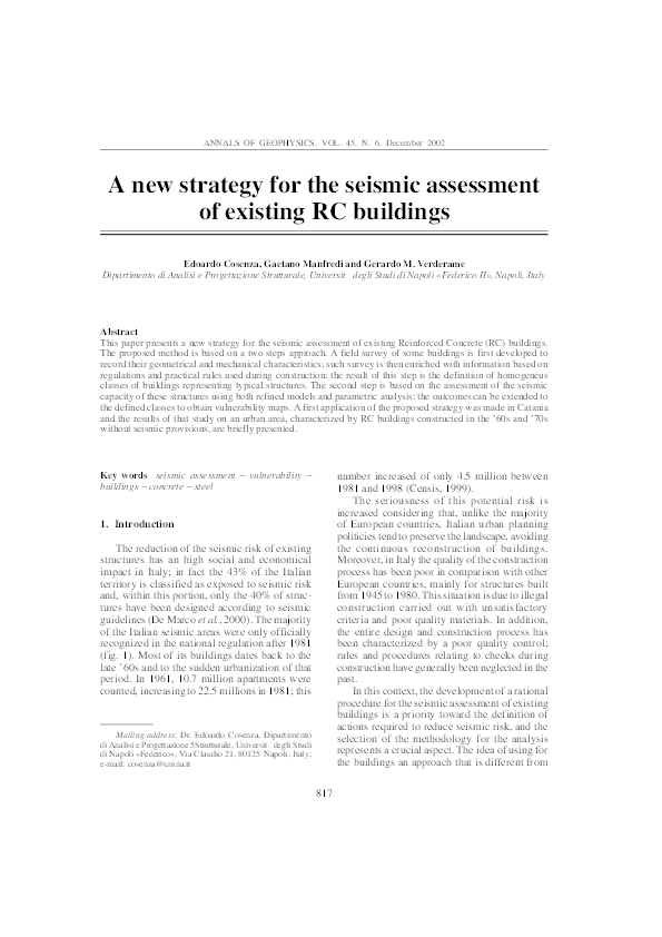 Pdf A New Strategy For The Seismic Assessment Of Existing Rc Buildings