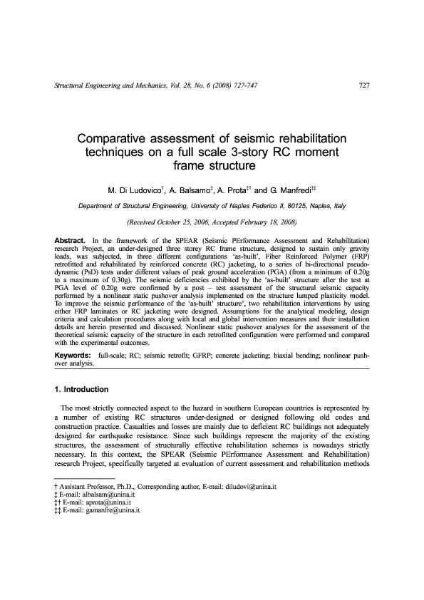 Pdf Comparative Assessment Of Seismic Rehabilitation Techniques On A Full Scale 3 Story Rc