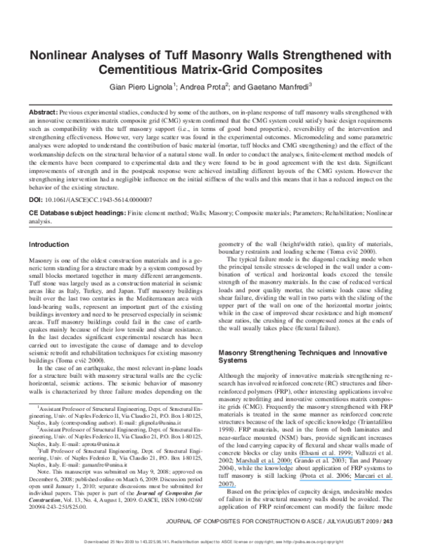 (PDF) Nonlinear analyses of tuff masonry walls strengthened with ...
