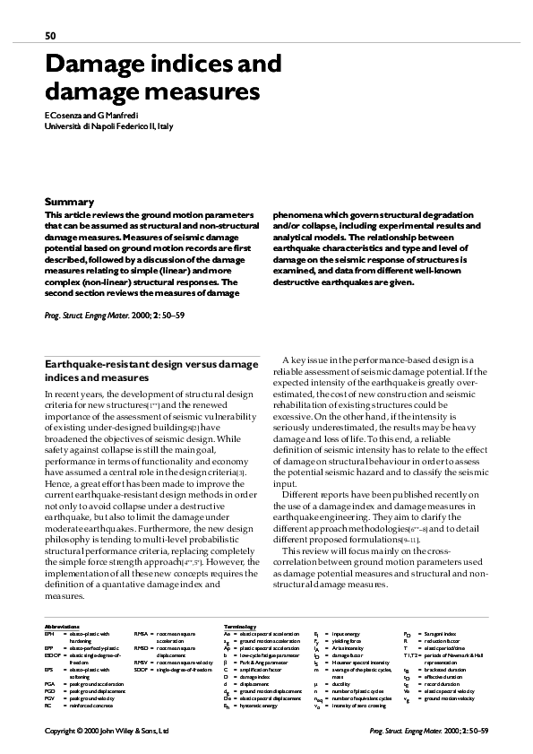 (PDF) Damage indices and damage measures