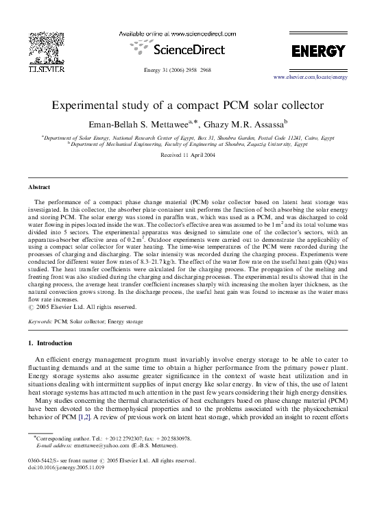 (PDF) Experimental study of a compact PCM solar collector