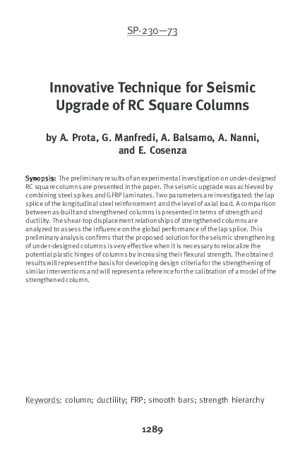 (PDF) Innovative technique for seismic upgrade of RC square columns