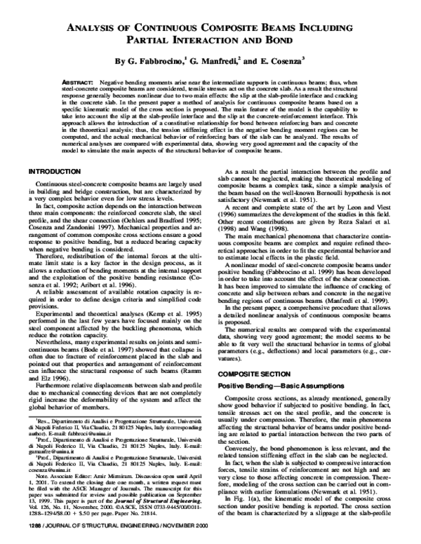 (PDF) Analysis of continuous composite beams including partial interaction and bond