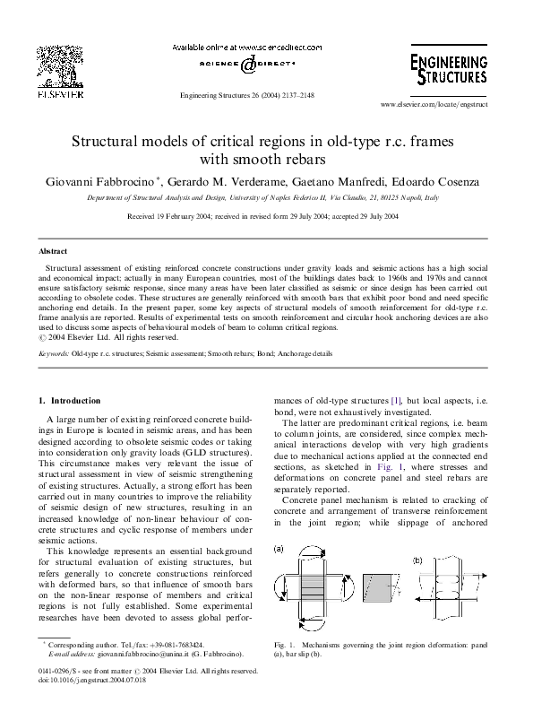 (PDF) Structural models of critical regions in old-type rc frames with smooth rebars