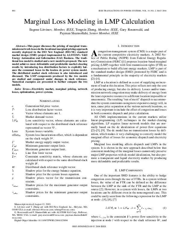 (PDF) Marginal Loss Modeling in LMP Calculation