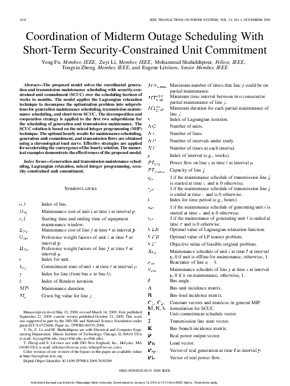 (PDF) Coordination of Midterm Outage Scheduling With Short-Term ...